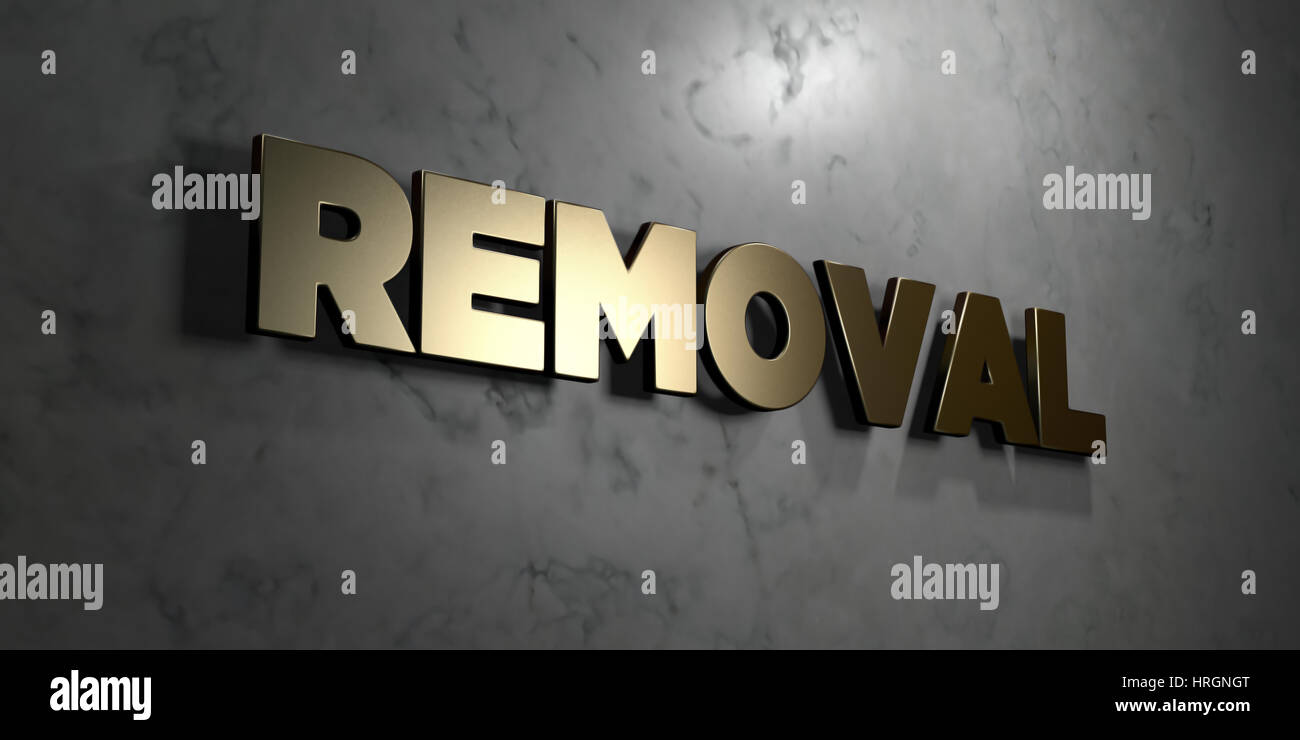 Removal - Gold sign mounted on glossy marble wall - 3D rendered royalty ...