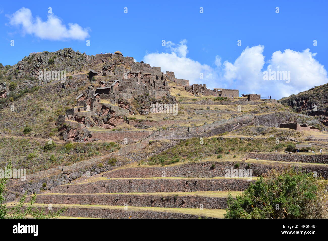 Ruins of the Inca town of Pisaq, in the Inca Sacred Valley, near to ...