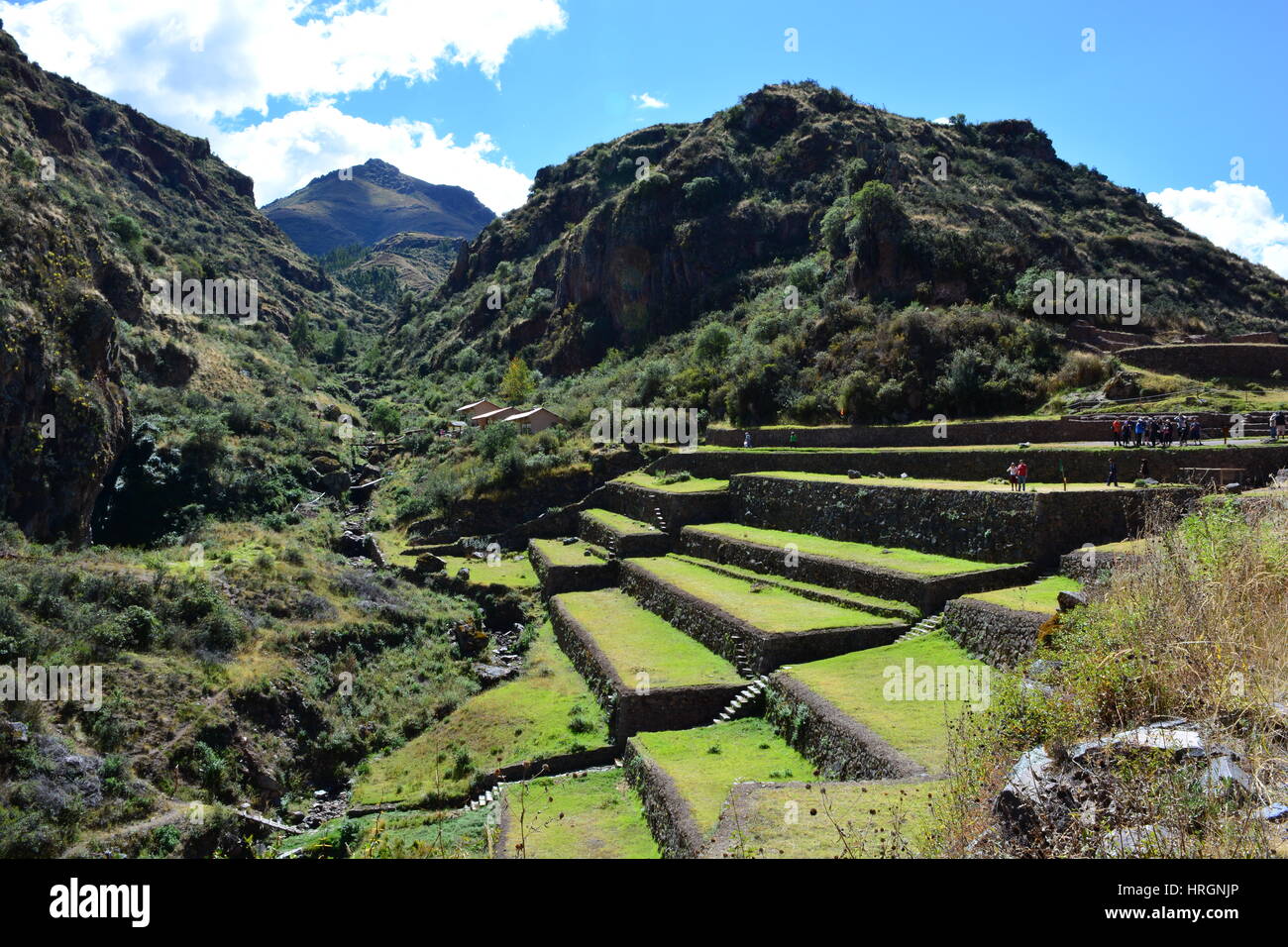 Ruins of the Inca town of Pisaq, in the Inca Sacred Valley, near to ...