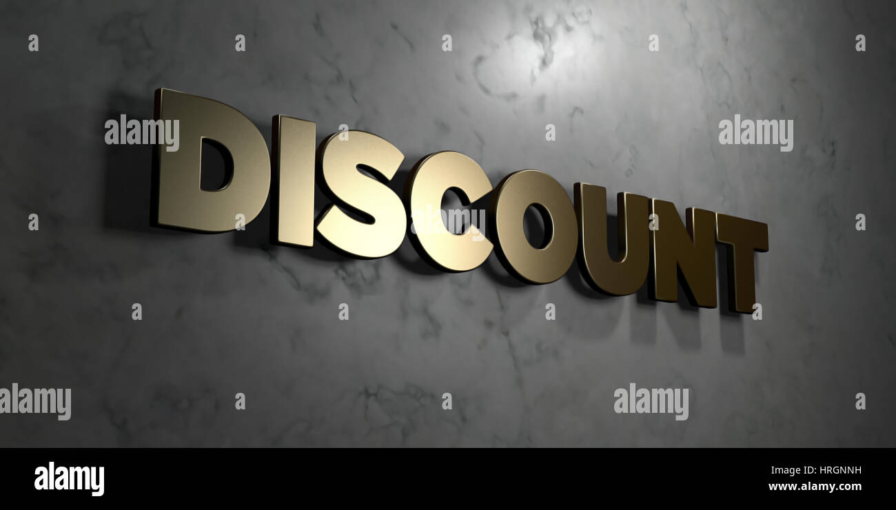 Discount - Gold sign mounted on glossy marble wall - 3D rendered ...