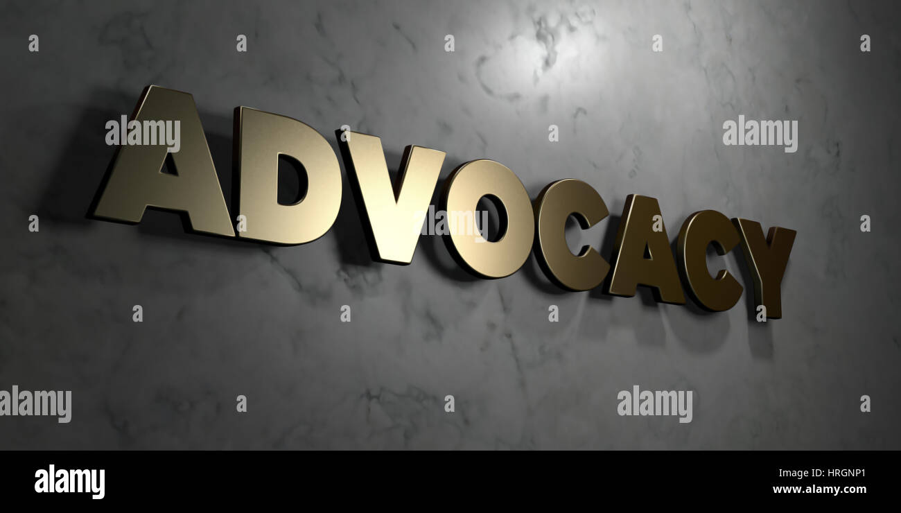 Advocacy - Gold sign mounted on glossy marble wall - 3D rendered ...
