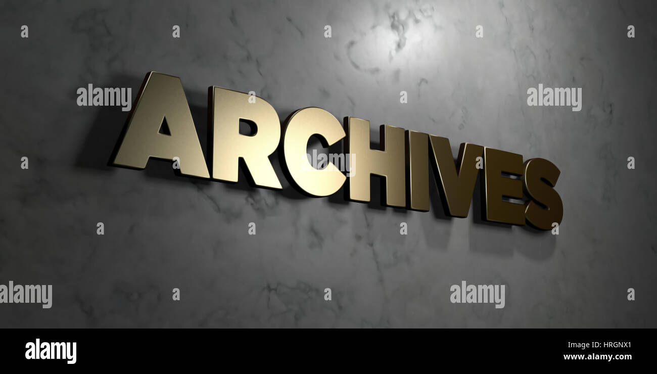 Archives - Gold sign mounted on glossy marble wall - 3D rendered ...