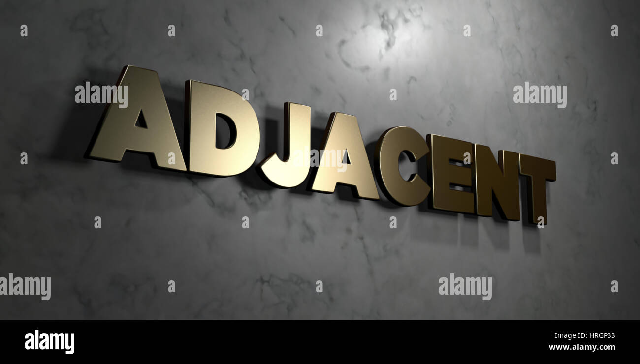 Adjacent - Gold sign mounted on glossy marble wall - 3D rendered ...
