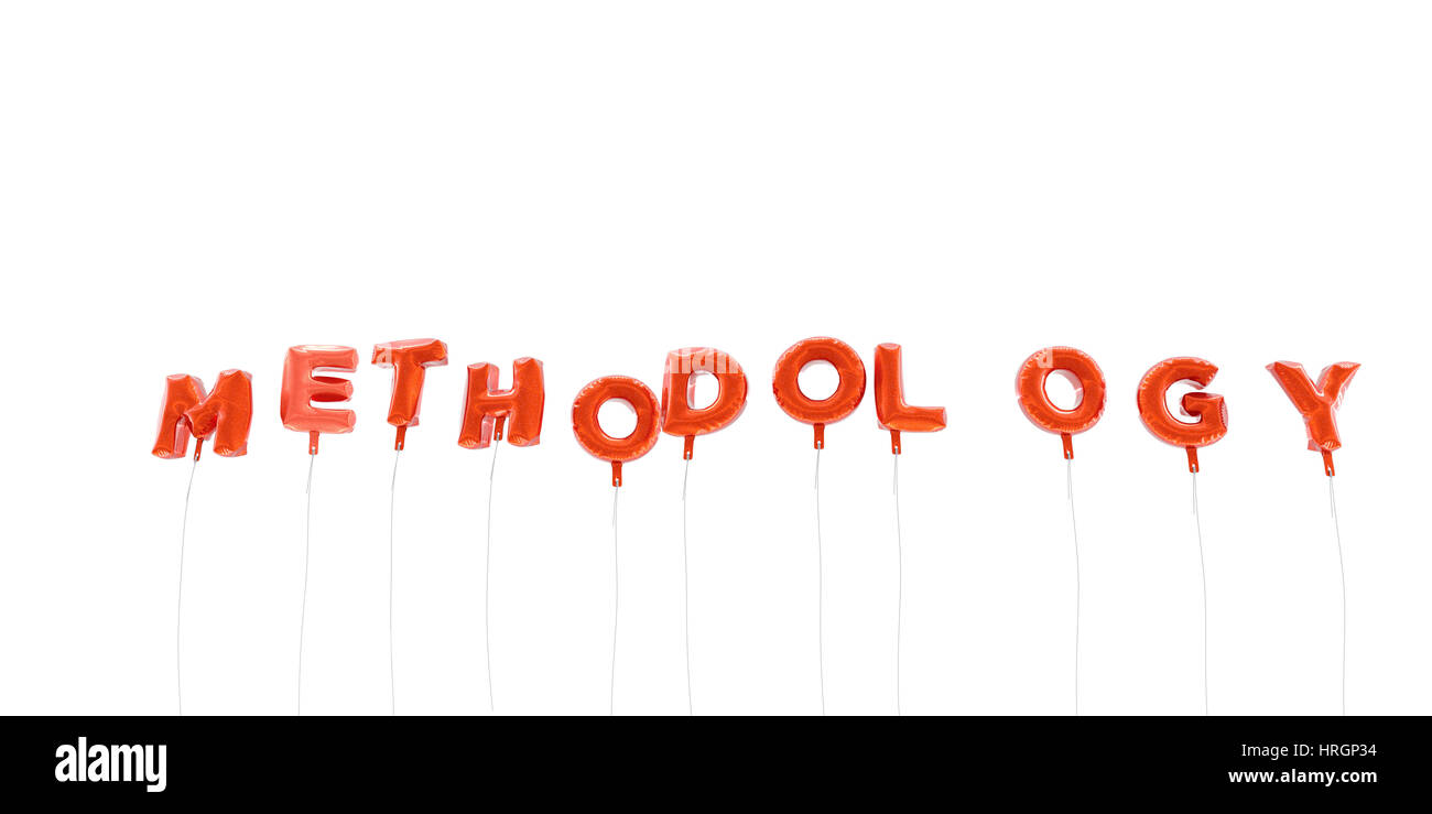 METHODOLOGY - word made from red foil balloons - 3D rendered. Can be ...