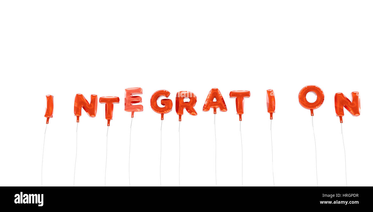 INTEGRATION - word made from red foil balloons - 3D rendered. Can be ...