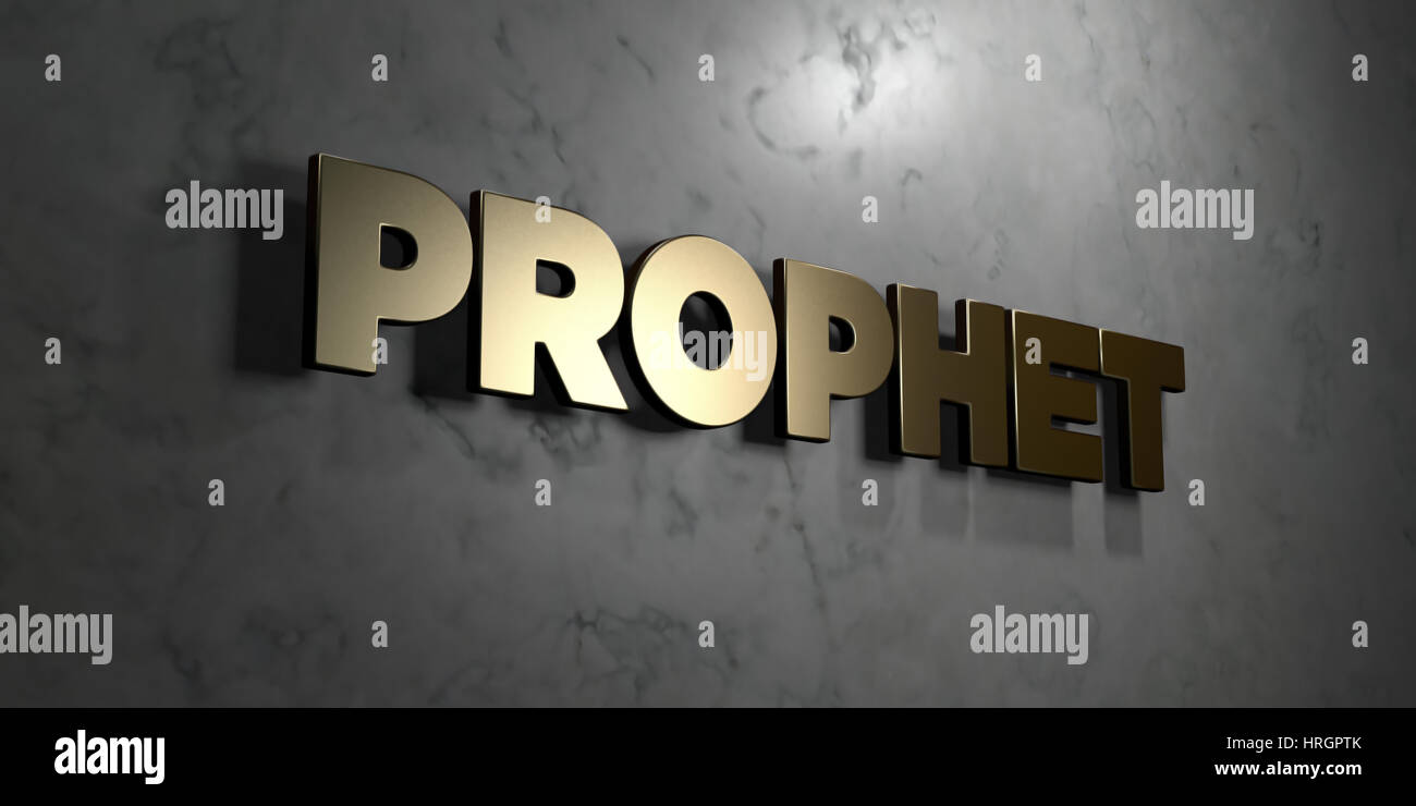 Prophet - Gold sign mounted on glossy marble wall - 3D rendered royalty ...