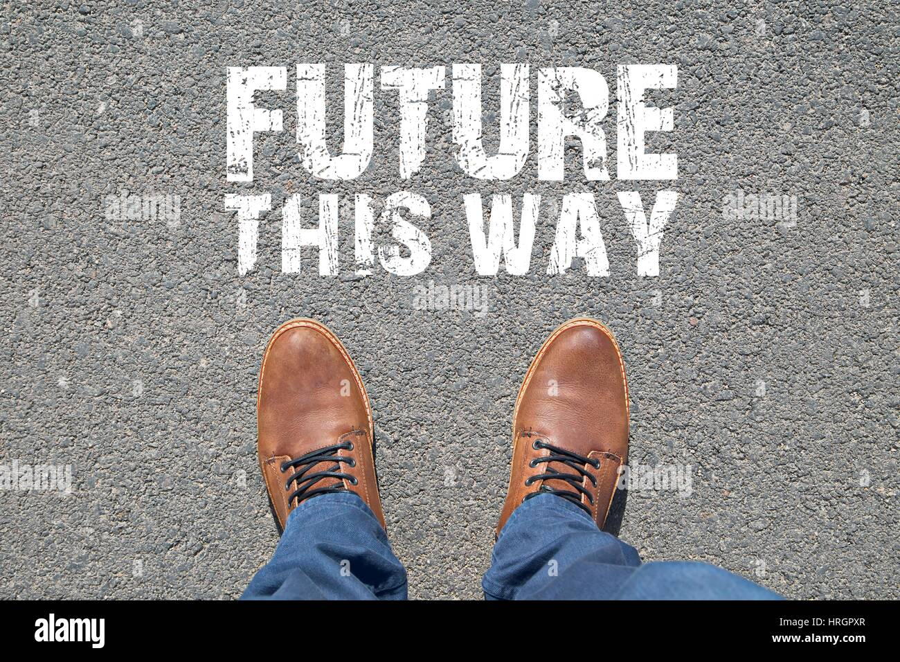 Feet on the street with text Stock Photo - Alamy