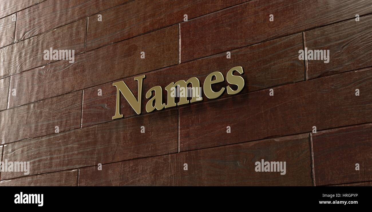 Names - Bronze plaque mounted on maple wood wall - 3D rendered royalty ...