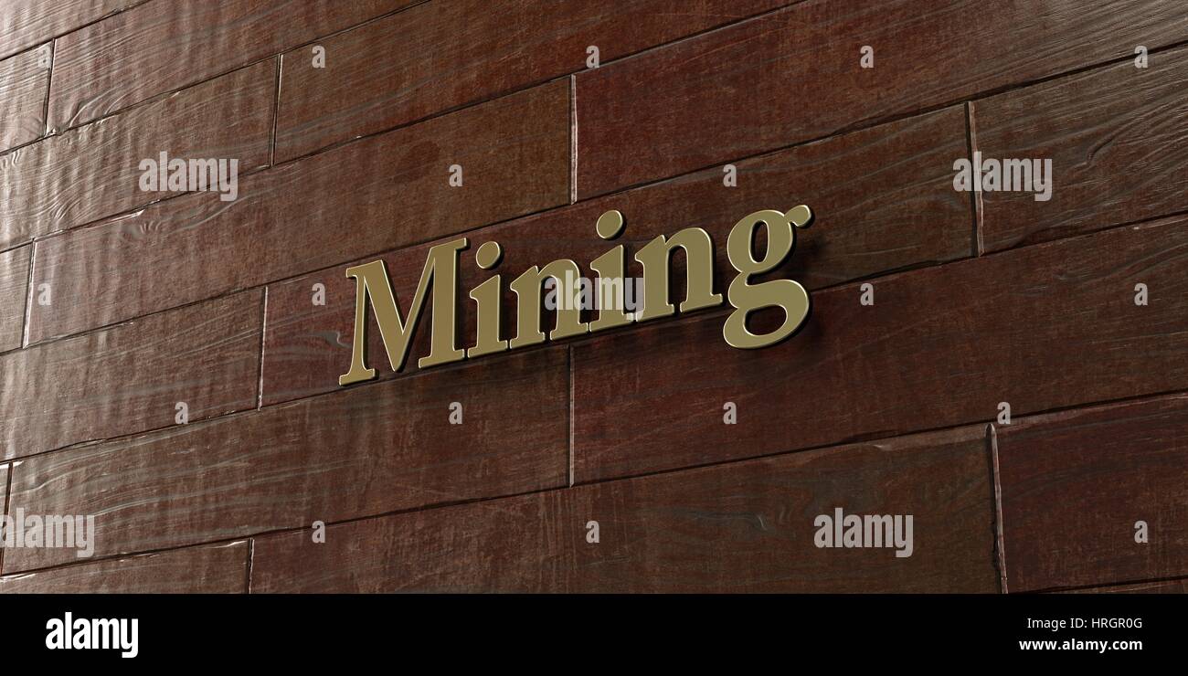 Mining - Bronze plaque mounted on maple wood wall - 3D rendered royalty ...