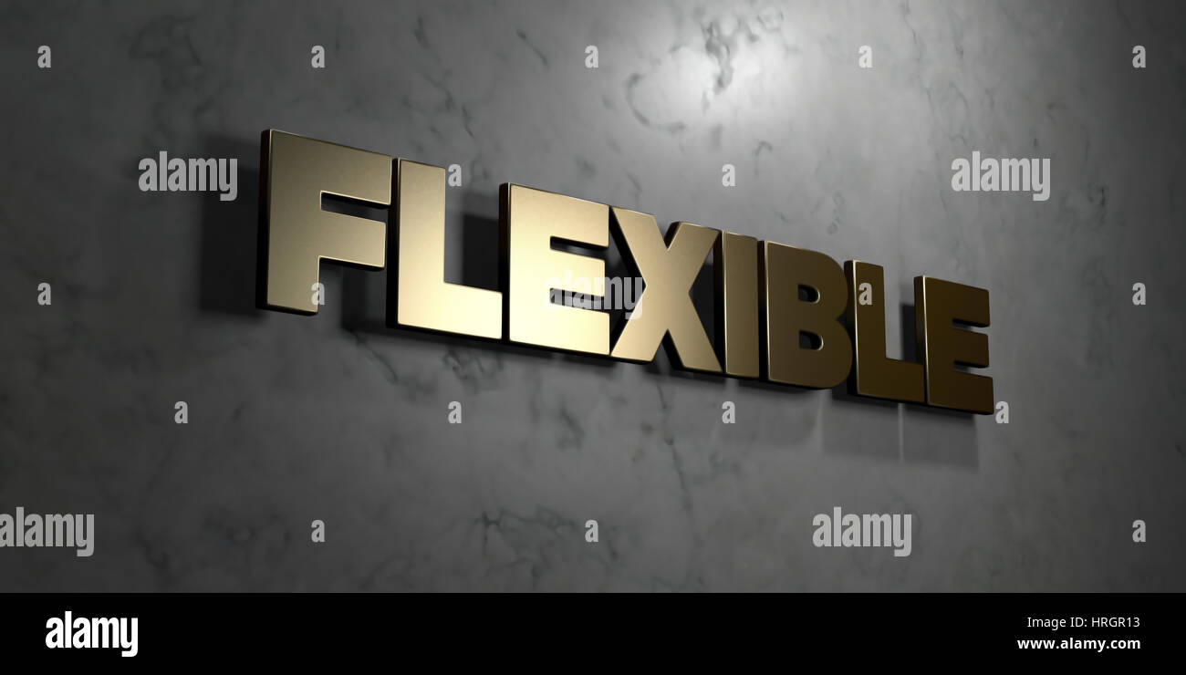 Flexible - Gold sign mounted on glossy marble wall - 3D rendered ...