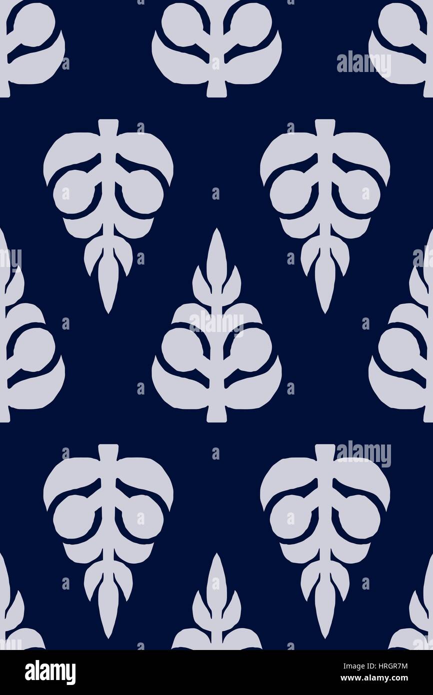 Vector seamless pattern, block printed floral background, handmade ...
