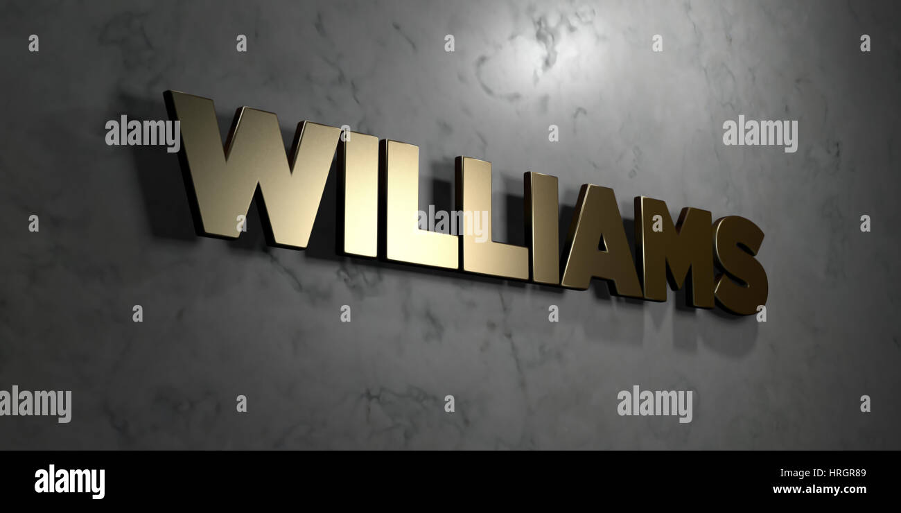 Williams - Gold sign mounted on glossy marble wall - 3D rendered ...