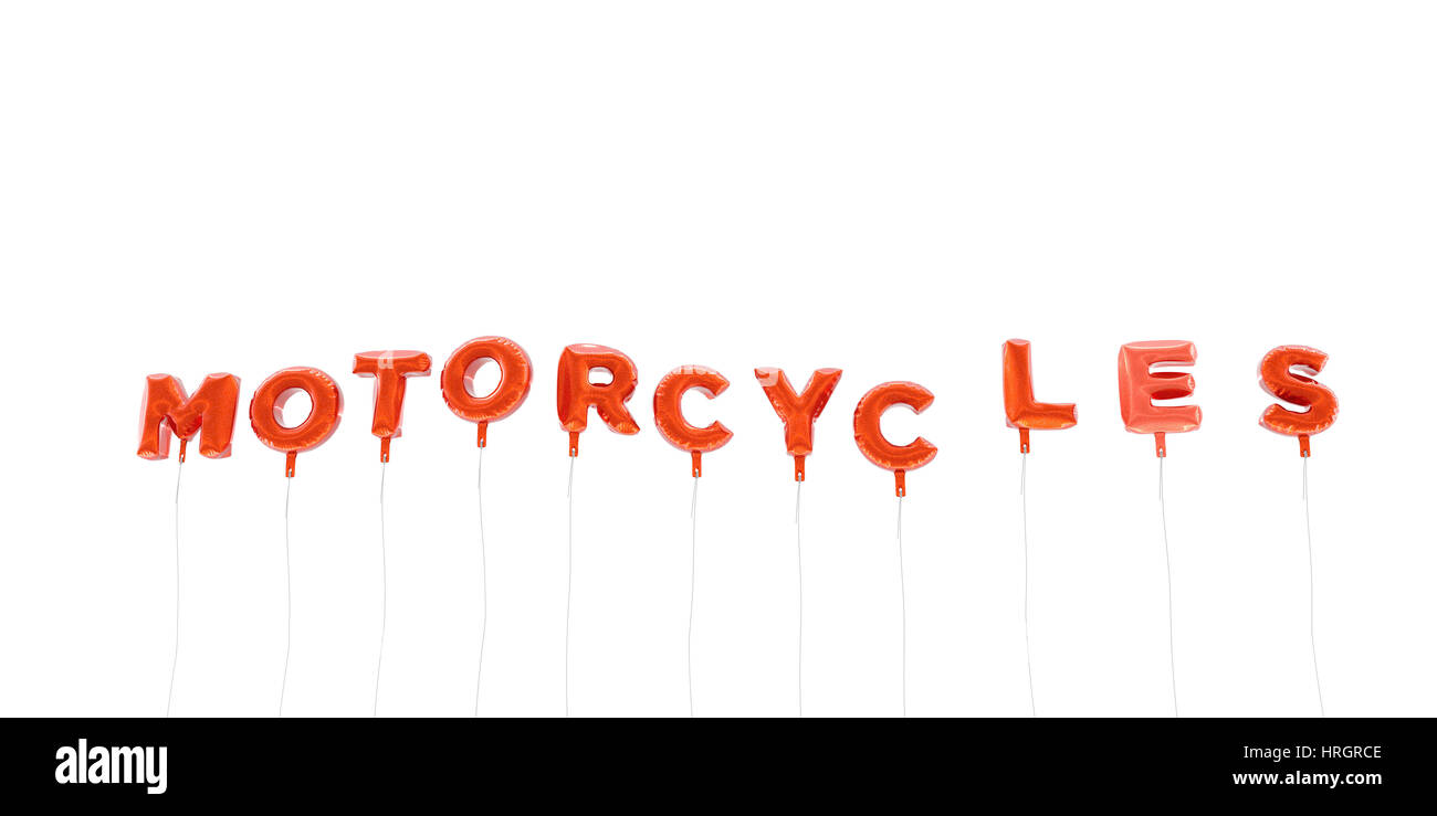 MOTORCYCLES - word made from red foil balloons - 3D rendered. Can be ...