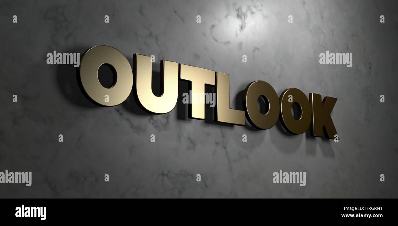Outlook - Gold sign mounted on glossy marble wall - 3D rendered royalty ...