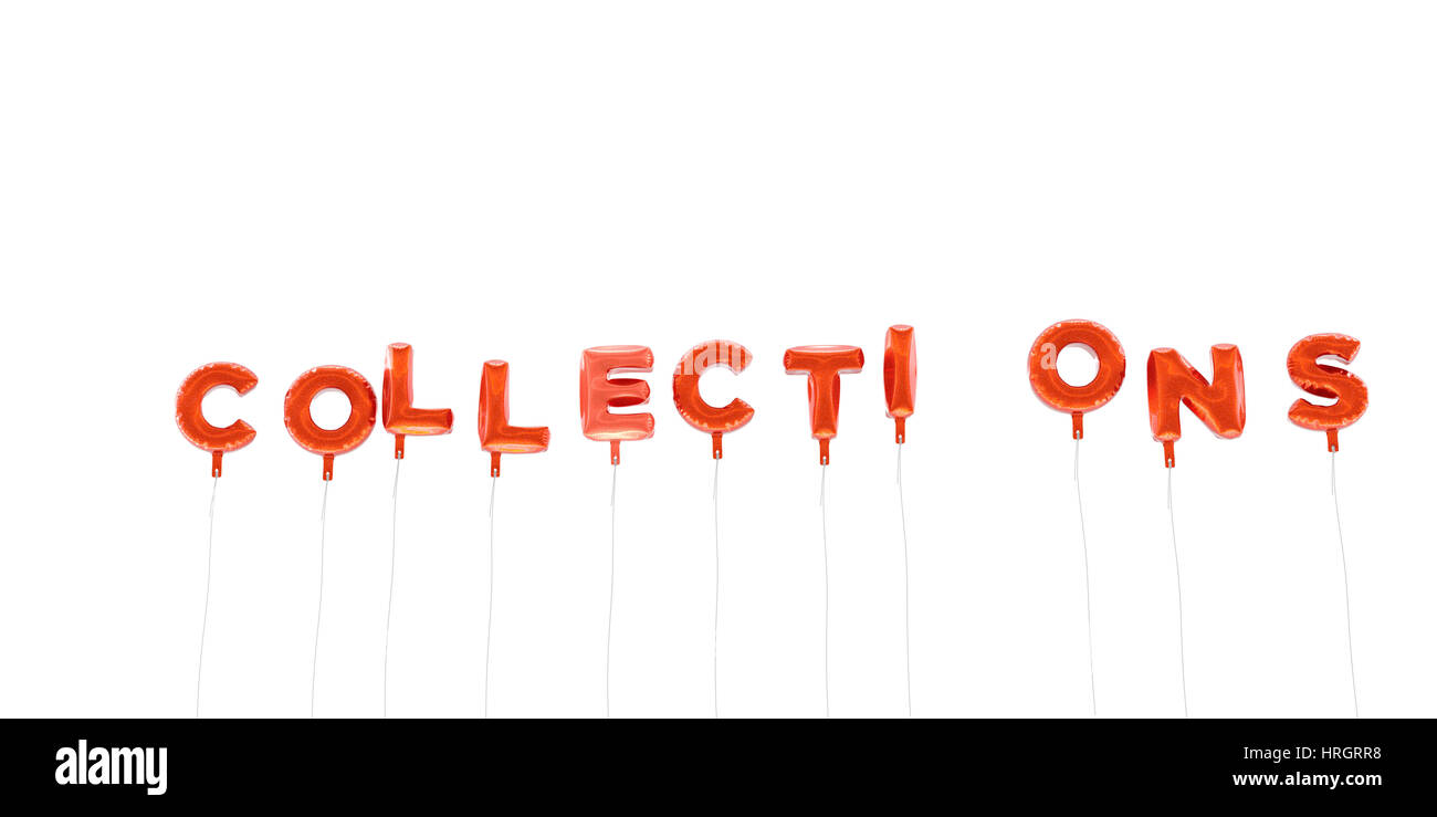 COLLECTIONS - word made from red foil balloons - 3D rendered. Can be ...