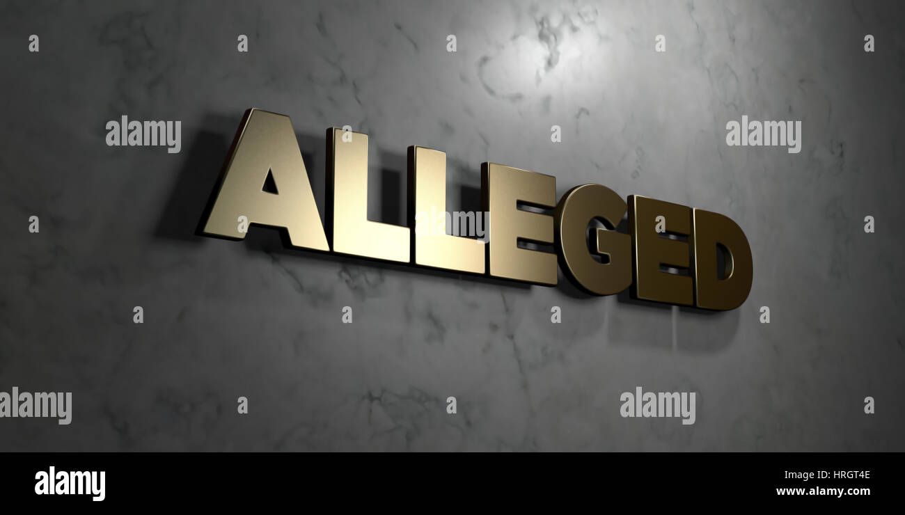 Alleged - Gold sign mounted on glossy marble wall - 3D rendered royalty ...