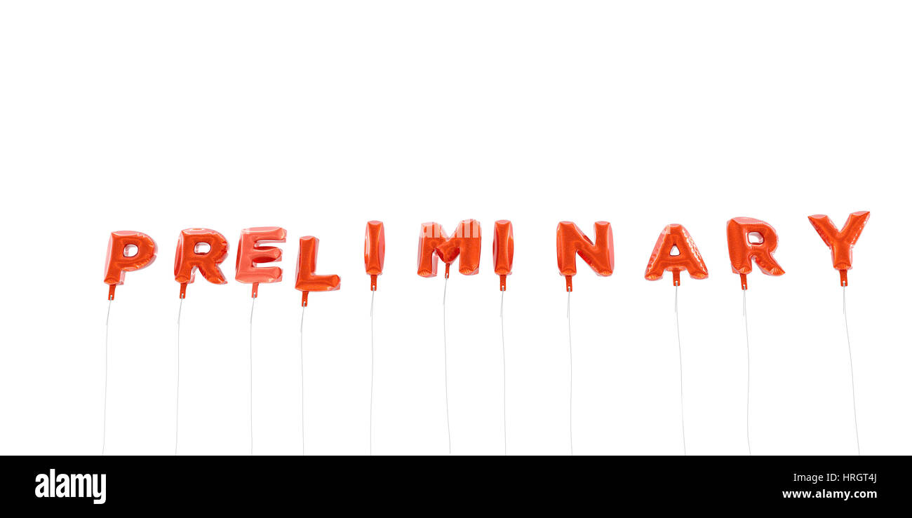 PRELIMINARY - word made from red foil balloons - 3D rendered. Can be ...
