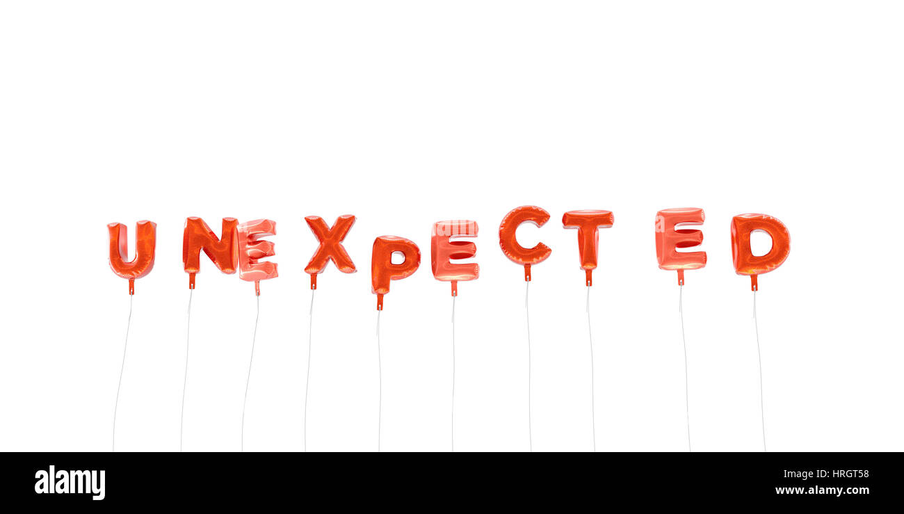 UNEXPECTED - word made from red foil balloons - 3D rendered. Can be ...