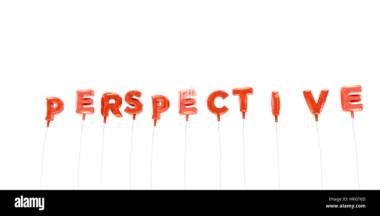 PERSPECTIVE - word made from red foil balloons - 3D rendered. Can be ...