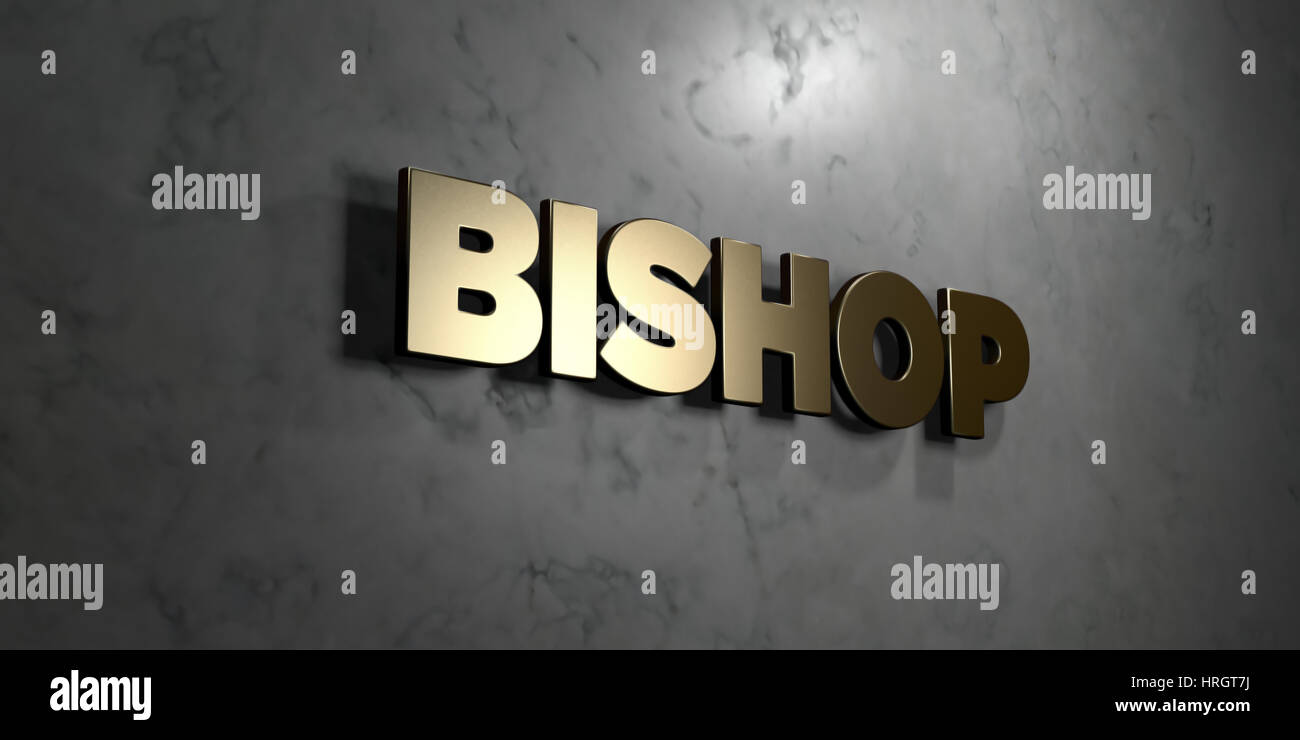 Bishop - Gold sign mounted on glossy marble wall - 3D rendered royalty ...