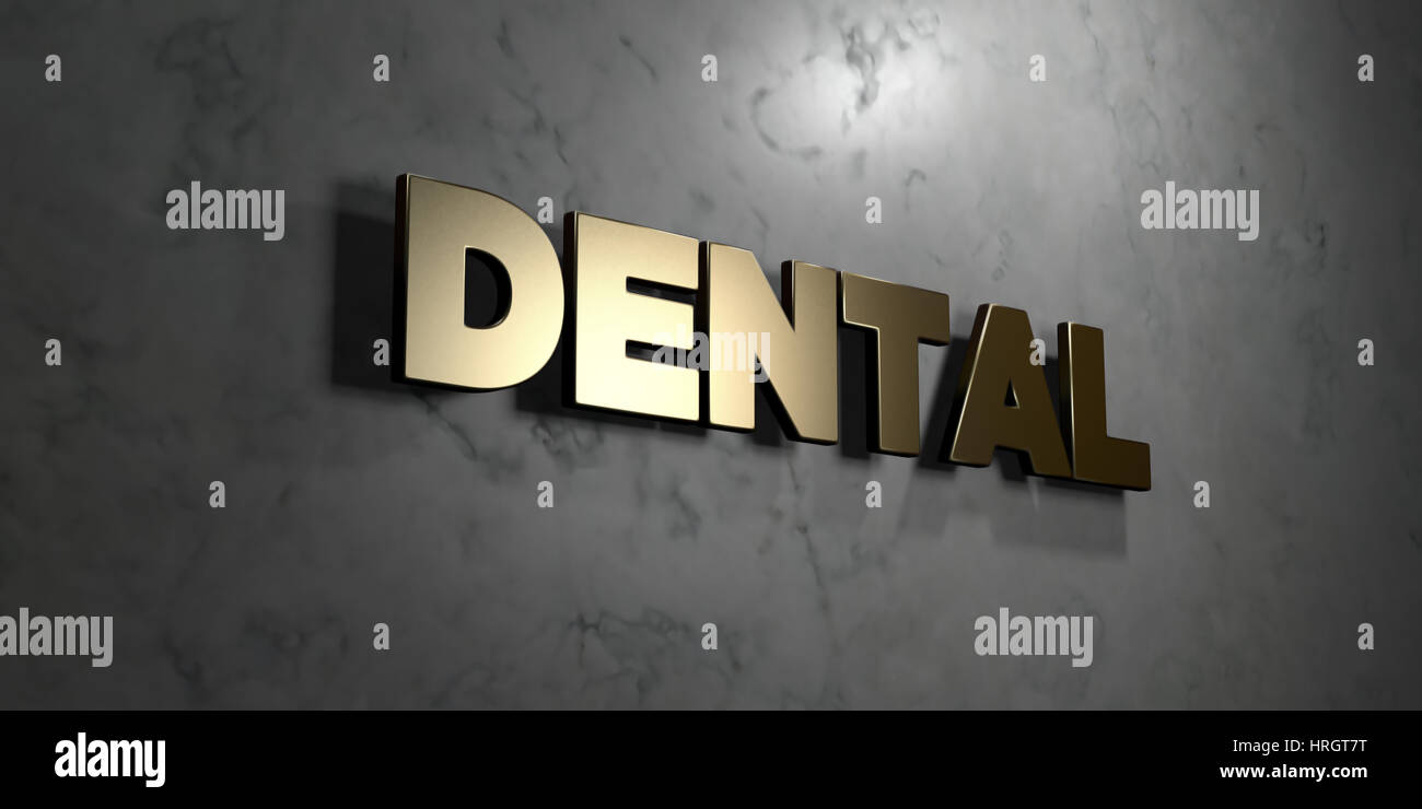 Dental - Gold sign mounted on glossy marble wall - 3D rendered royalty ...