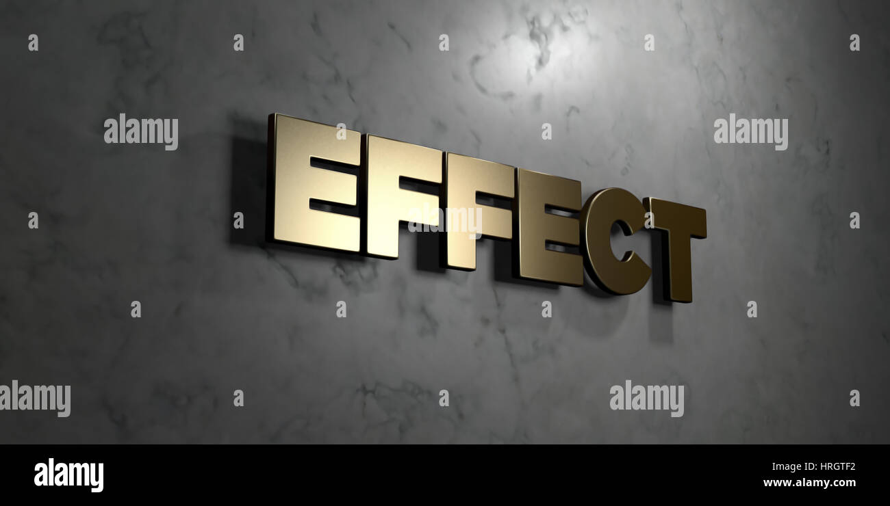 Effect - Gold sign mounted on glossy marble wall - 3D rendered royalty ...