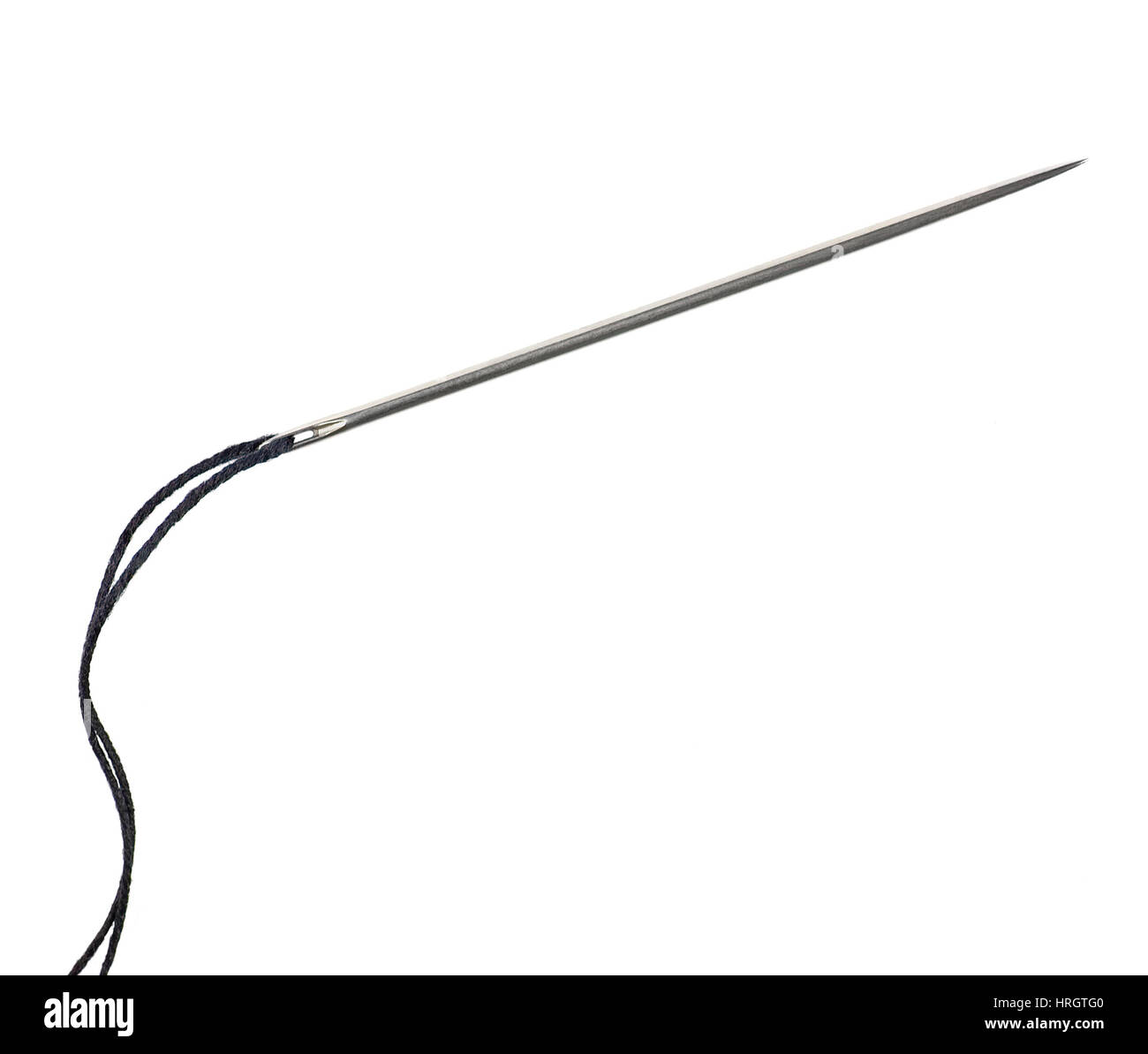 Needle for sewing and black thread, large detailed horizontal macro ...