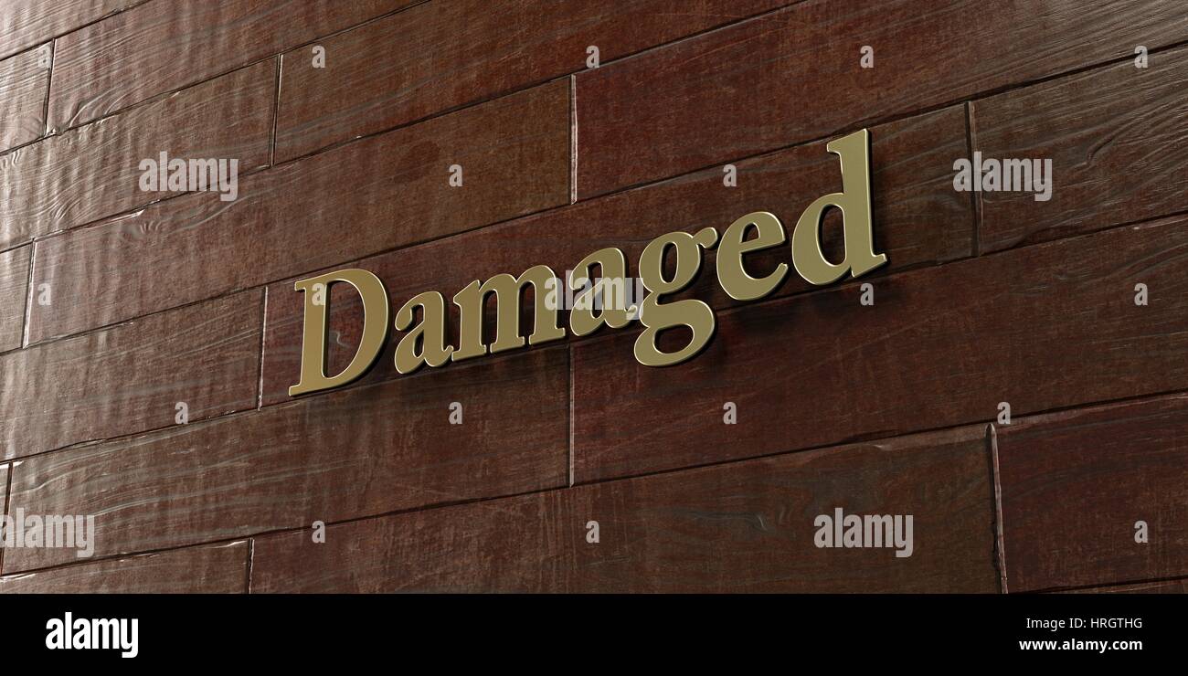 Damaged - Bronze plaque mounted on maple wood wall - 3D rendered ...