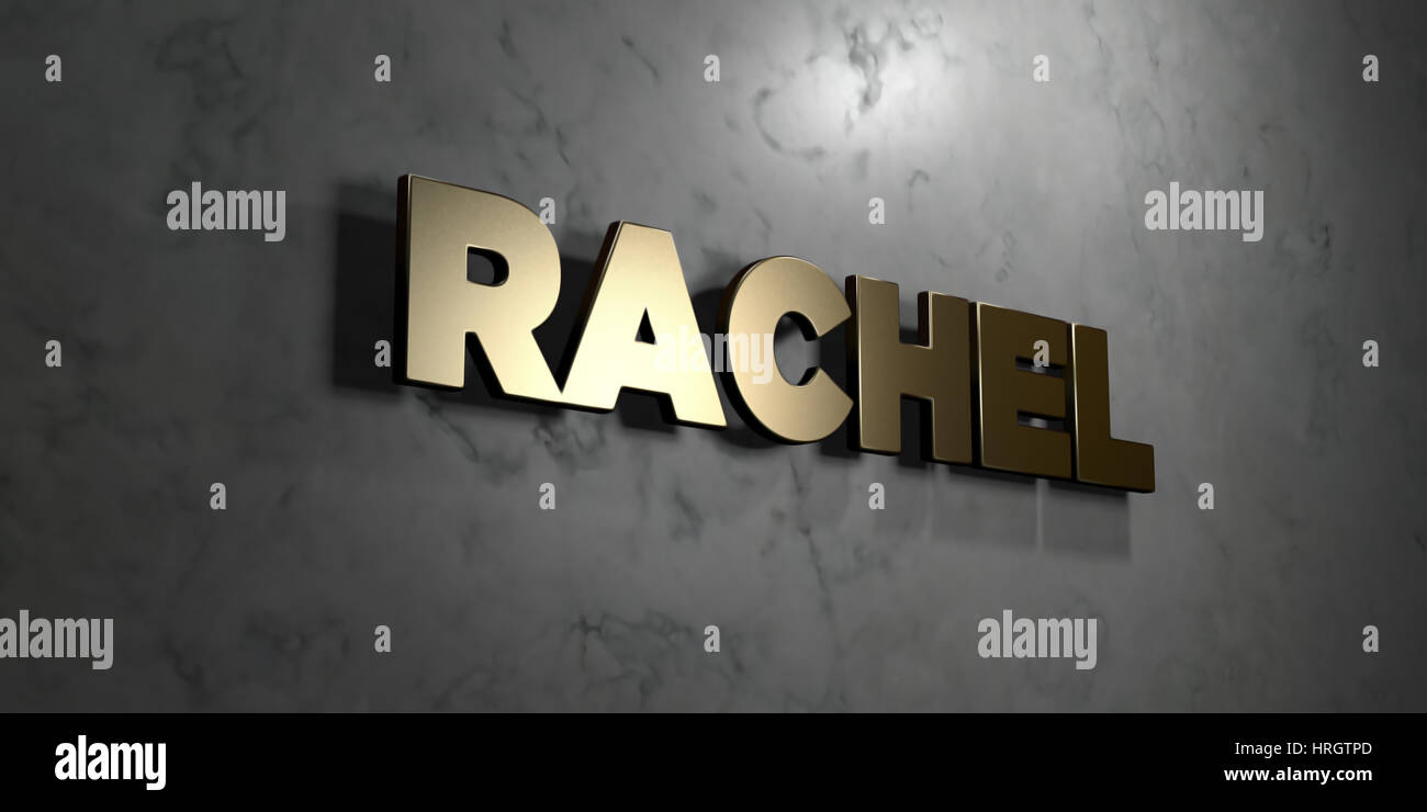 Rachel - Gold sign mounted on glossy marble wall - 3D rendered royalty ...