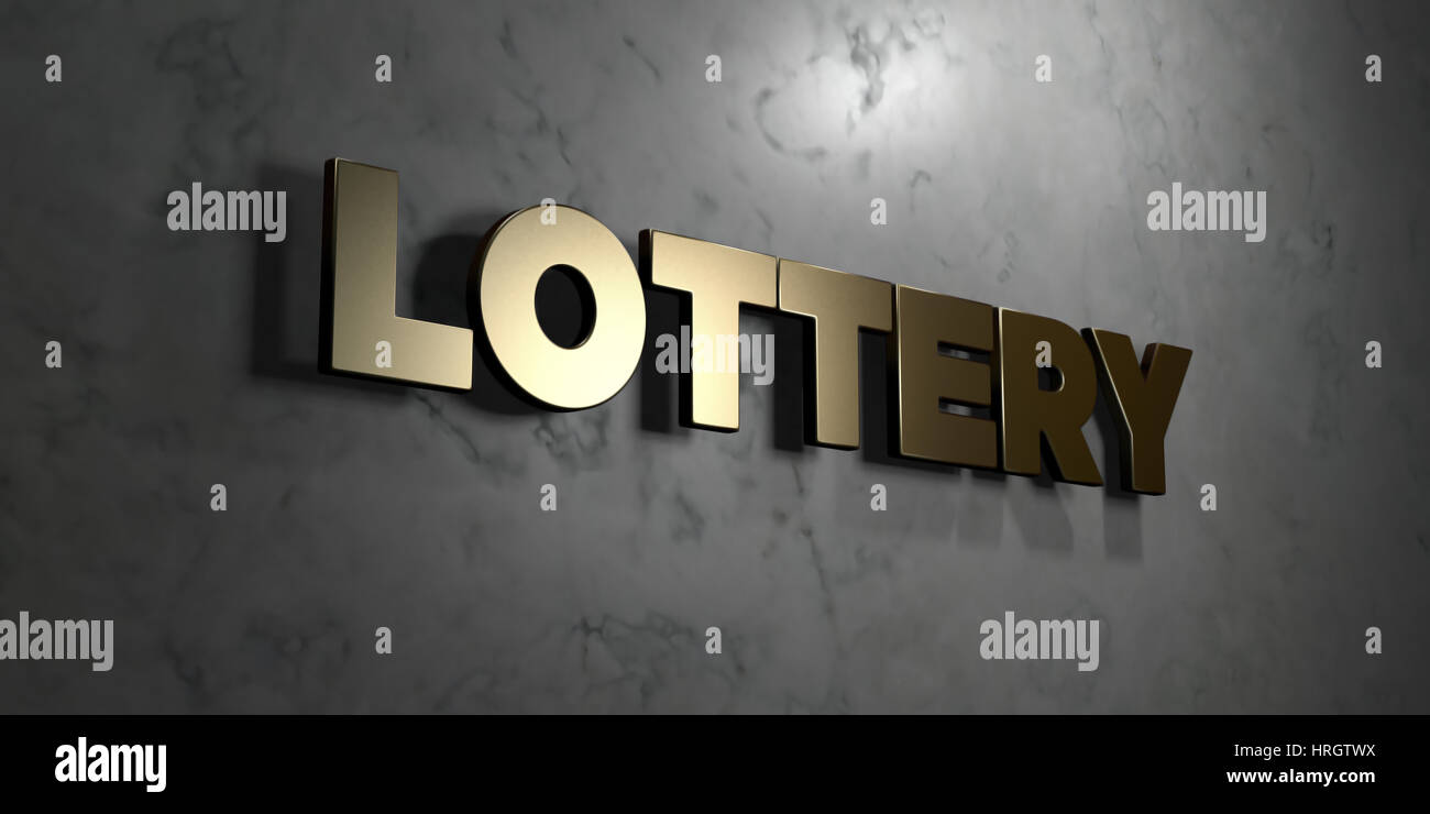 Lottery - Gold sign mounted on glossy marble wall - 3D rendered royalty ...
