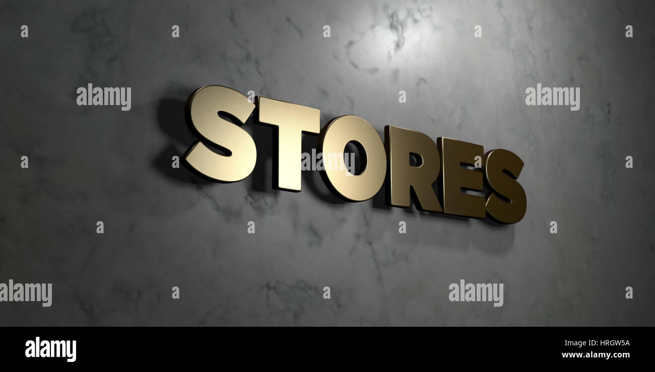 Stores - Gold sign mounted on glossy marble wall - 3D rendered royalty ...