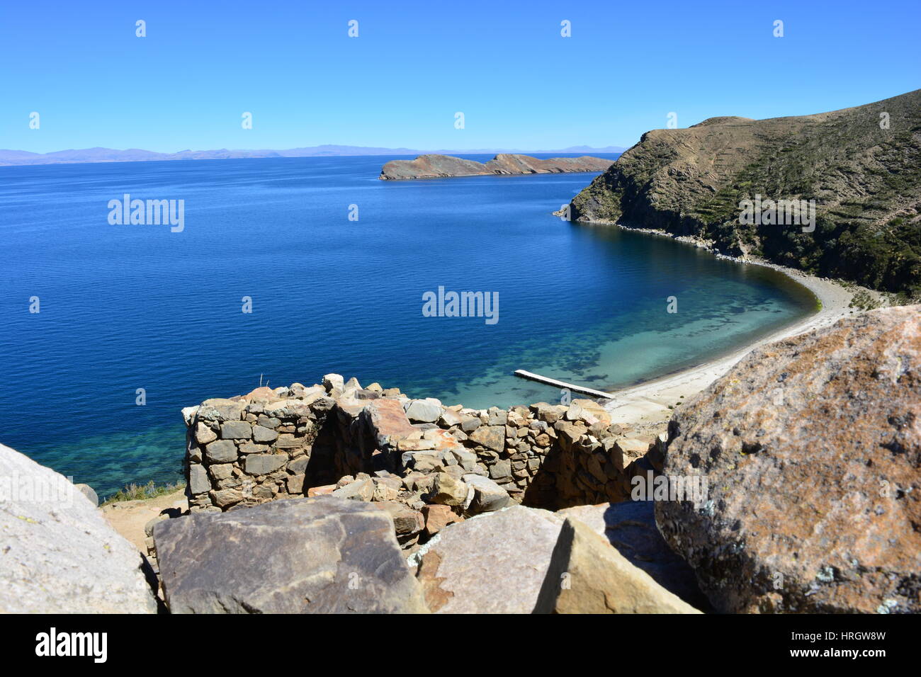 Old Inca ruins in the Isla del Sol island, in the Titicaca lake ...