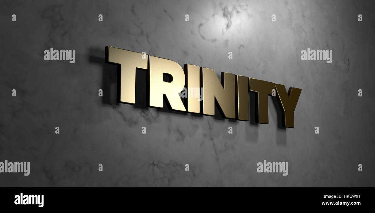 Trinity - Gold sign mounted on glossy marble wall - 3D rendered royalty ...