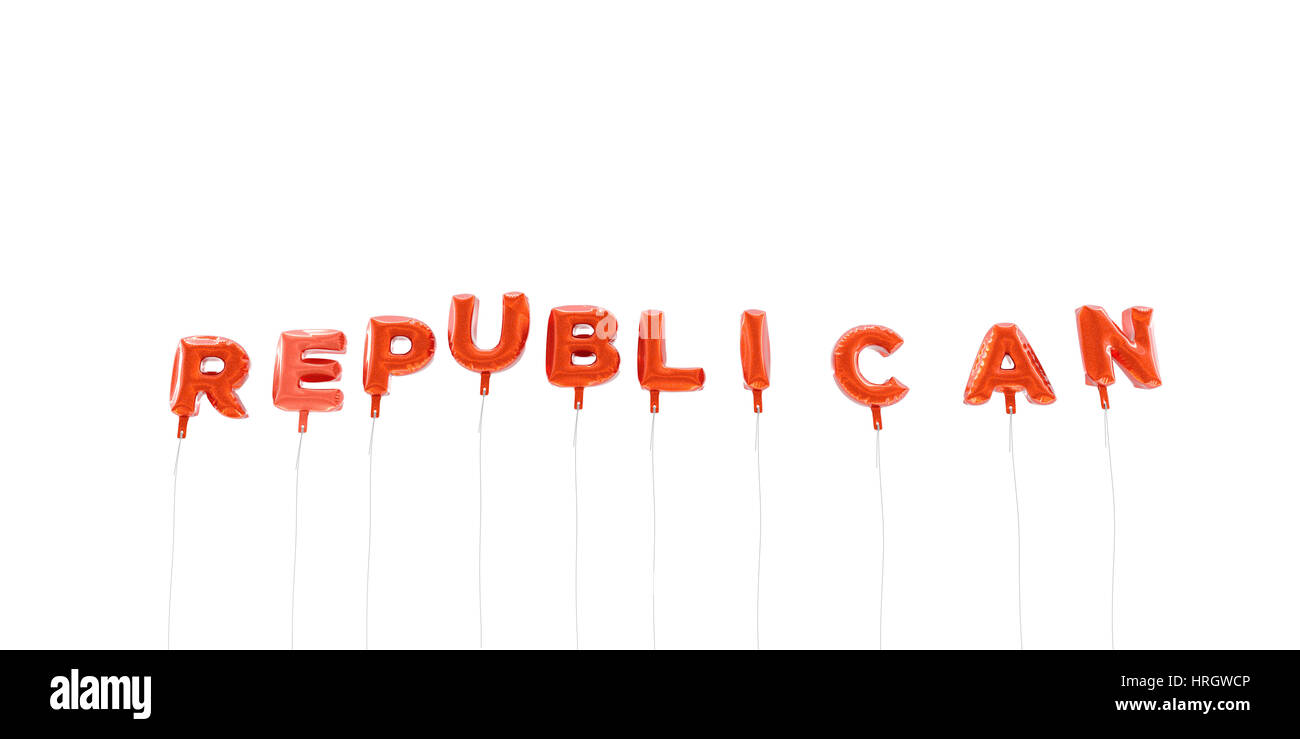 REPUBLICAN - word made from red foil balloons - 3D rendered. Can be ...