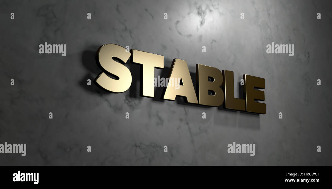 Stable - Gold sign mounted on glossy marble wall - 3D rendered royalty ...