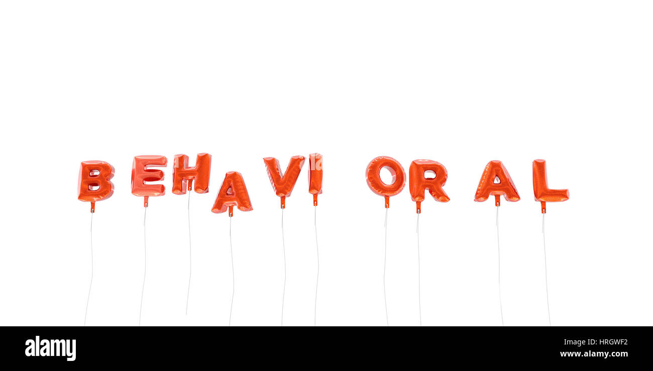BEHAVIORAL - word made from red foil balloons - 3D rendered. Can be ...