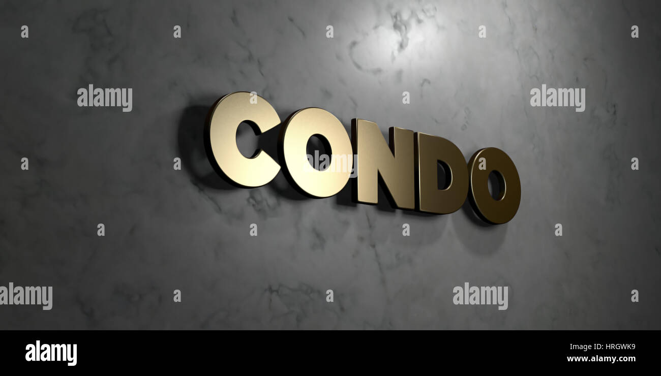Condo - Gold sign mounted on glossy marble wall - 3D rendered royalty ...