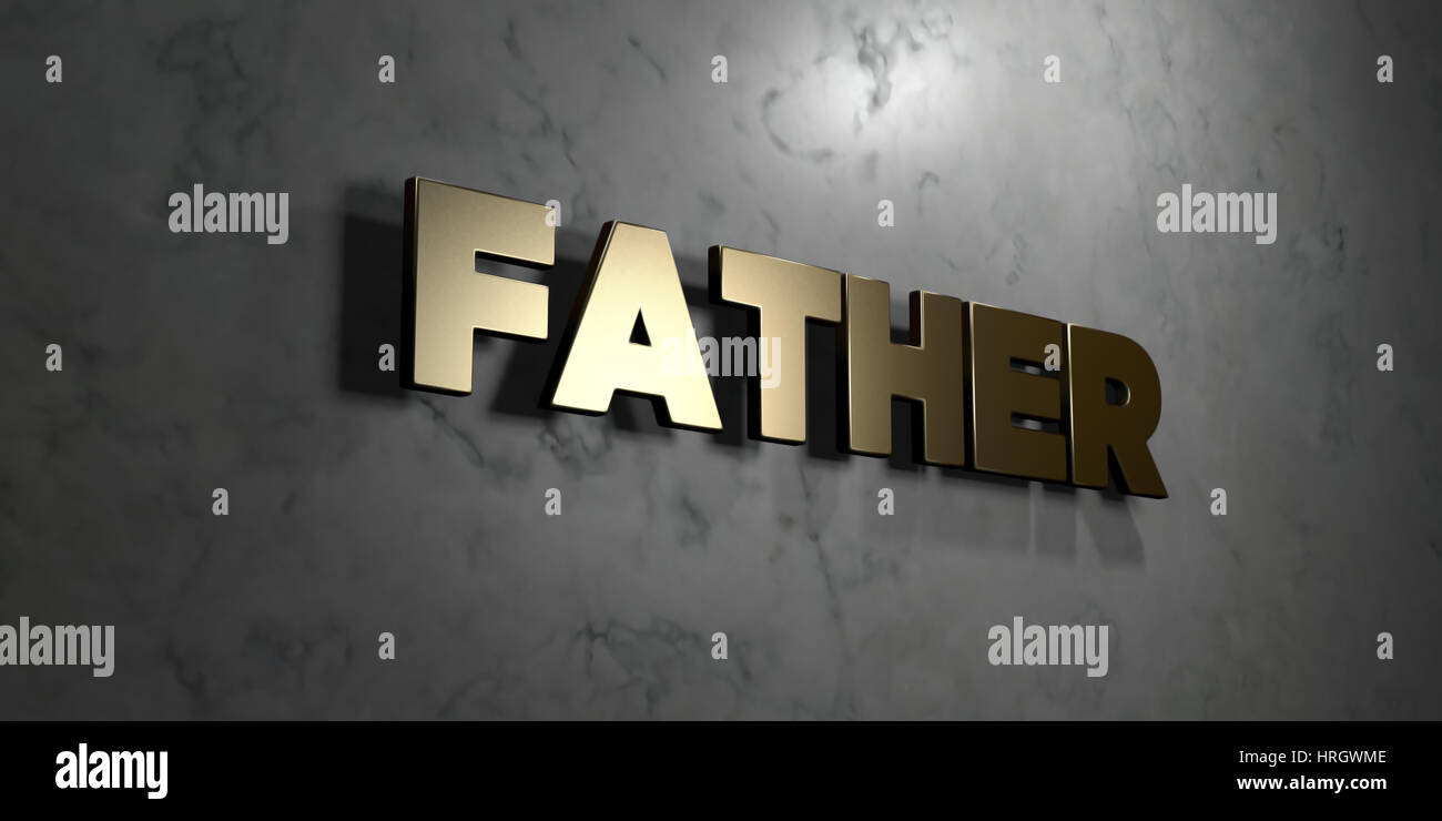 Father - Gold sign mounted on glossy marble wall - 3D rendered royalty ...