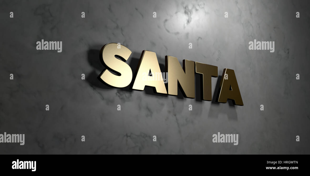 Santa - Gold sign mounted on glossy marble wall - 3D rendered royalty ...