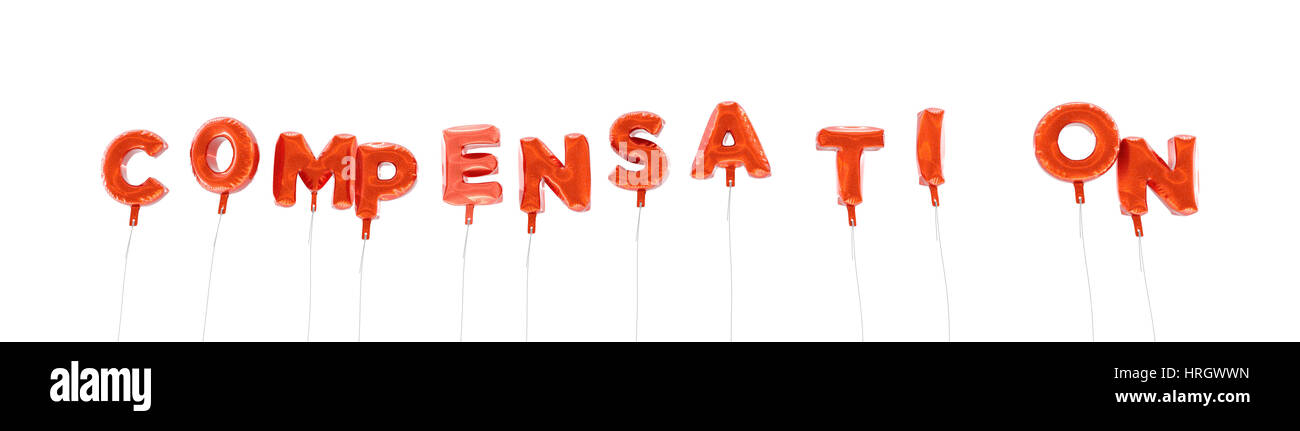 COMPENSATION - word made from red foil balloons - 3D rendered. Can be ...