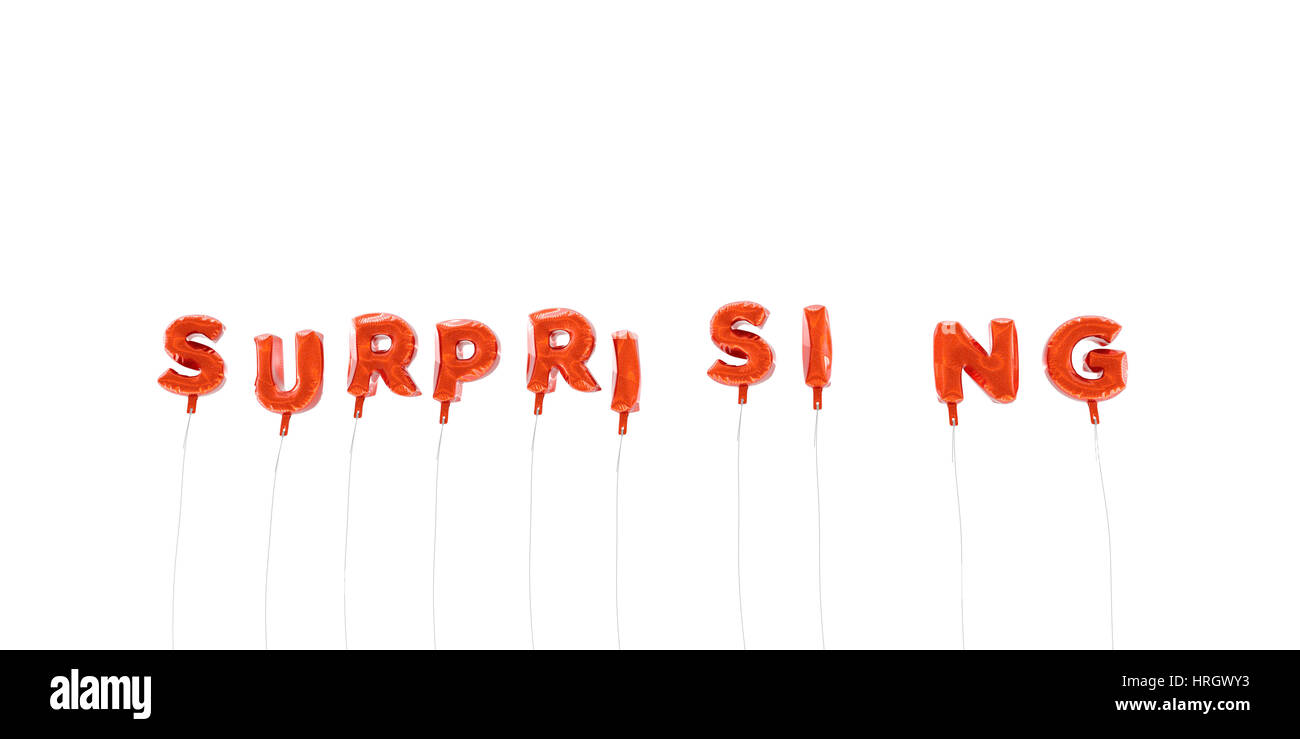 SURPRISING - word made from red foil balloons - 3D rendered. Can be ...