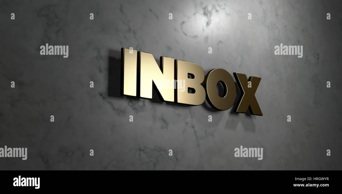 Inbox - Gold sign mounted on glossy marble wall - 3D rendered royalty ...