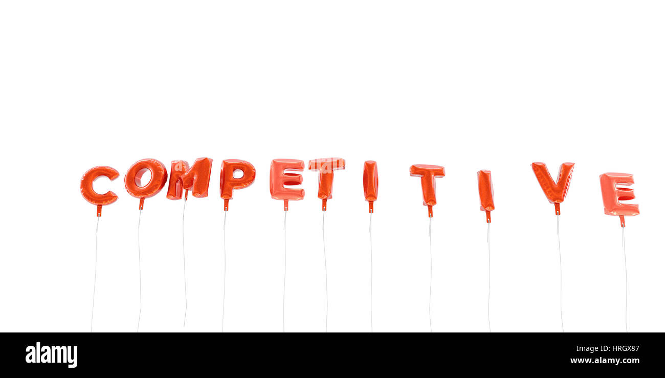 COMPETITIVE - word made from red foil balloons - 3D rendered. Can be ...