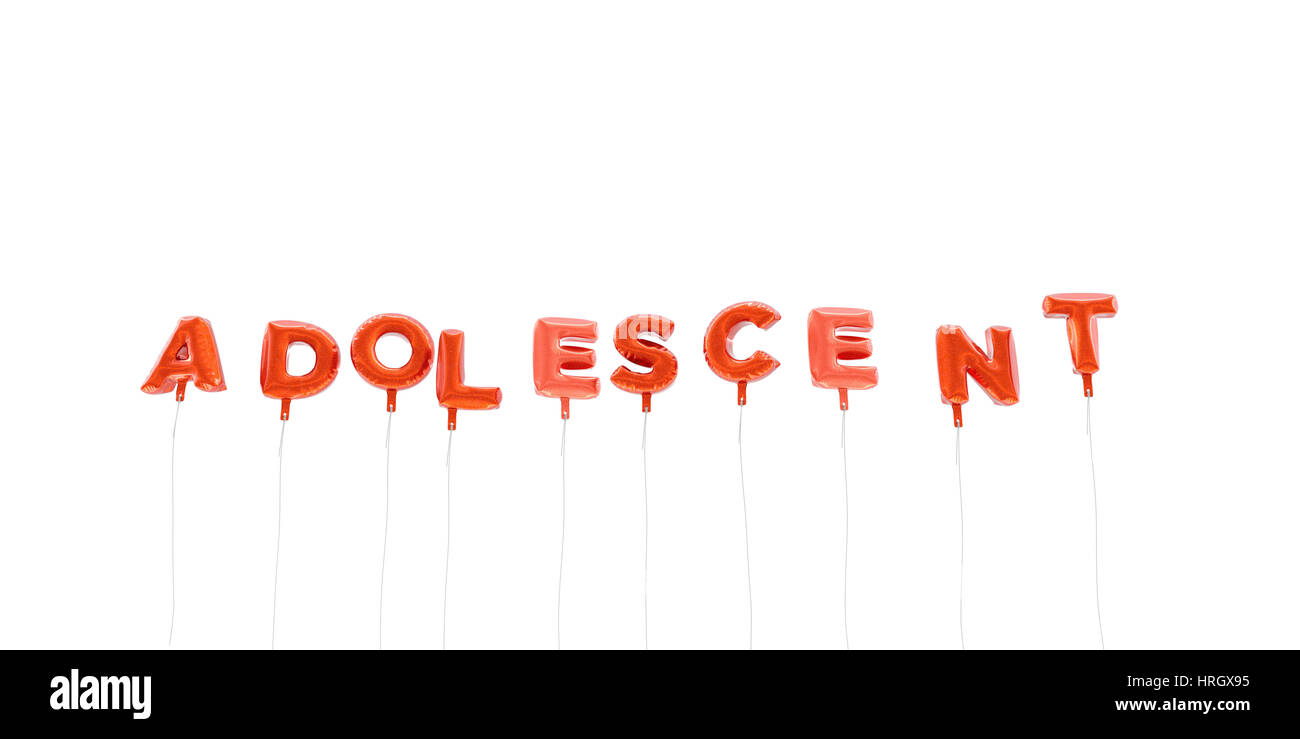 ADOLESCENT - word made from red foil balloons - 3D rendered. Can be ...
