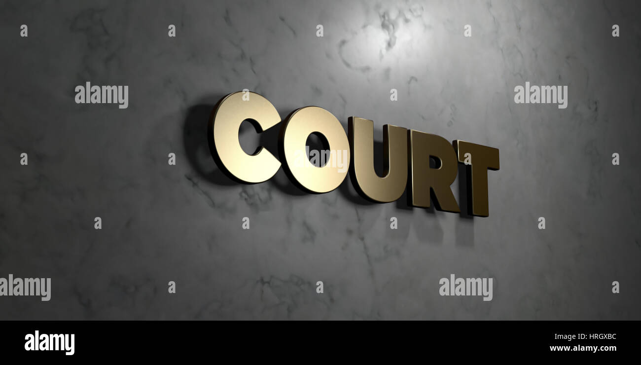 Court - Gold sign mounted on glossy marble wall - 3D rendered royalty ...