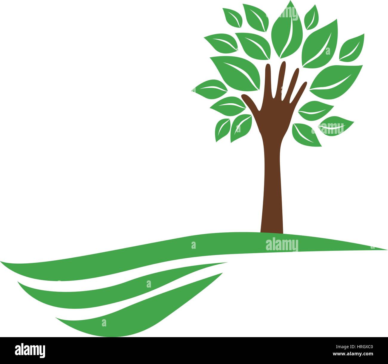 tree with leaves and stem in form hand in the mountain Stock Vector ...