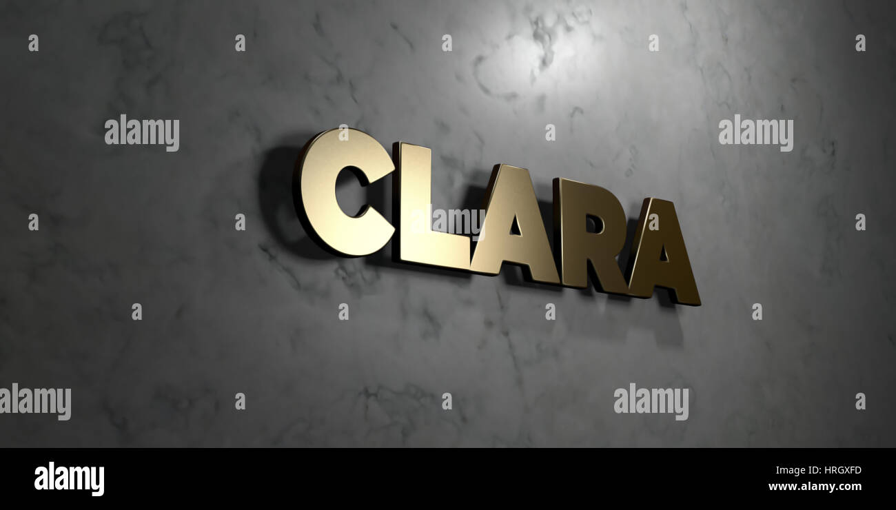 Clara - Gold sign mounted on glossy marble wall - 3D rendered royalty ...