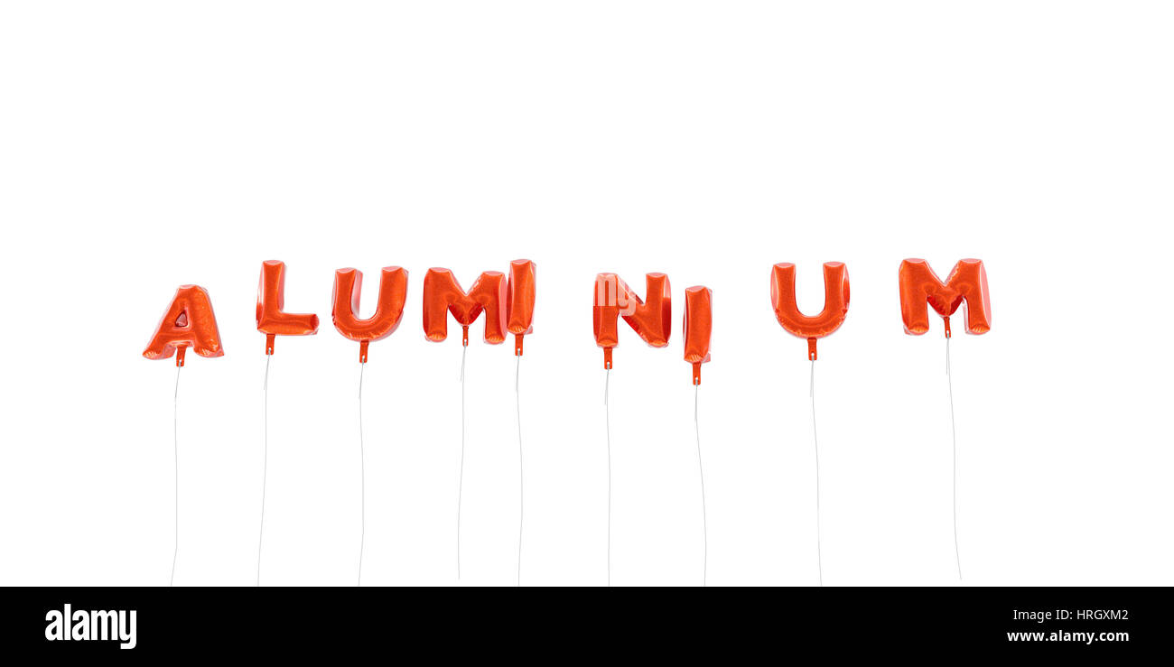 ALUMINIUM - word made from red foil balloons - 3D rendered. Can be used ...
