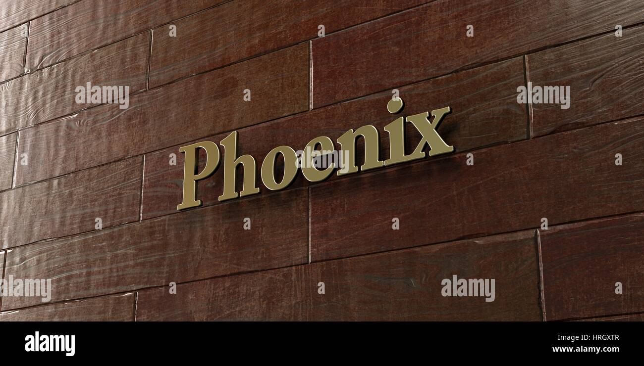 Phoenix - Bronze plaque mounted on maple wood wall - 3D rendered ...