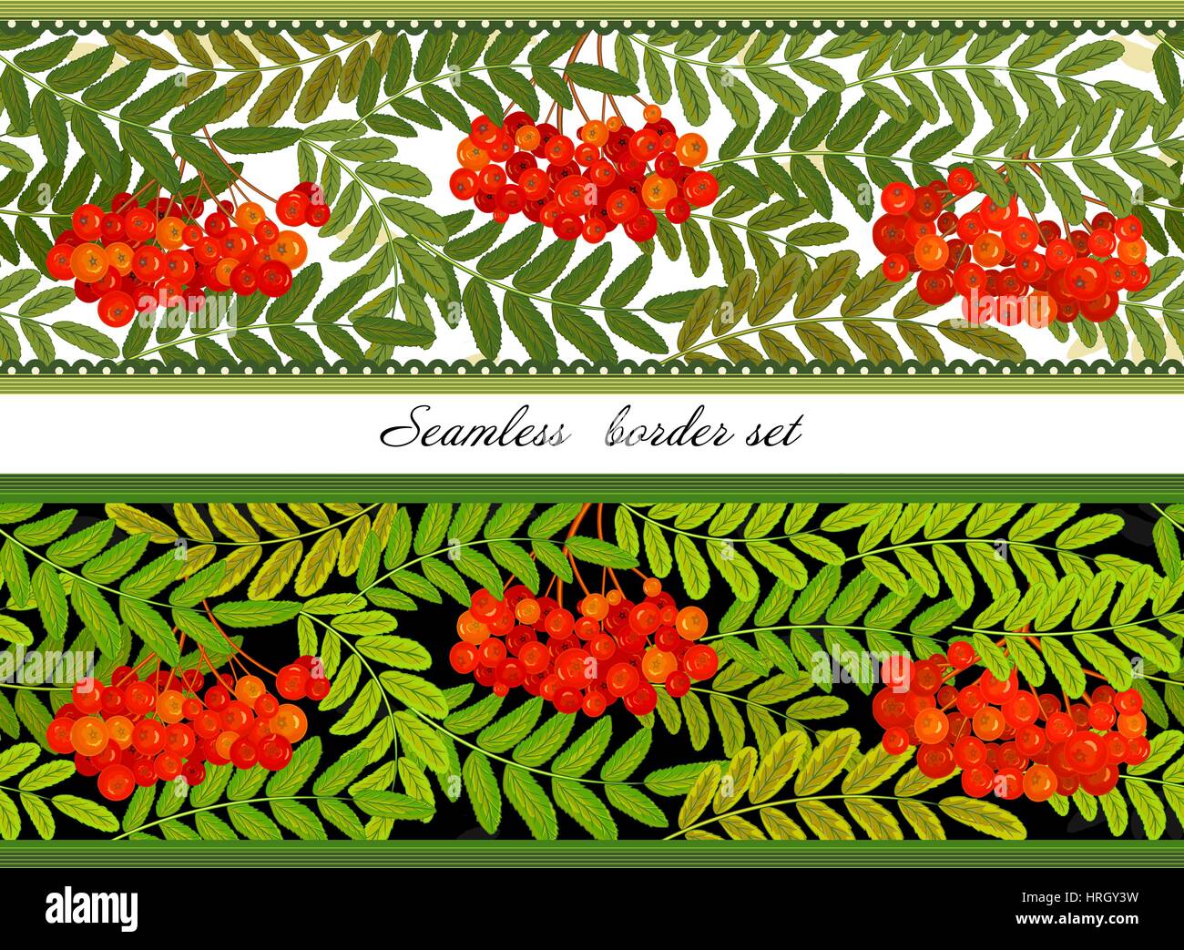 Border of bunches rowan and leaves. Seamless horizontal vector ...